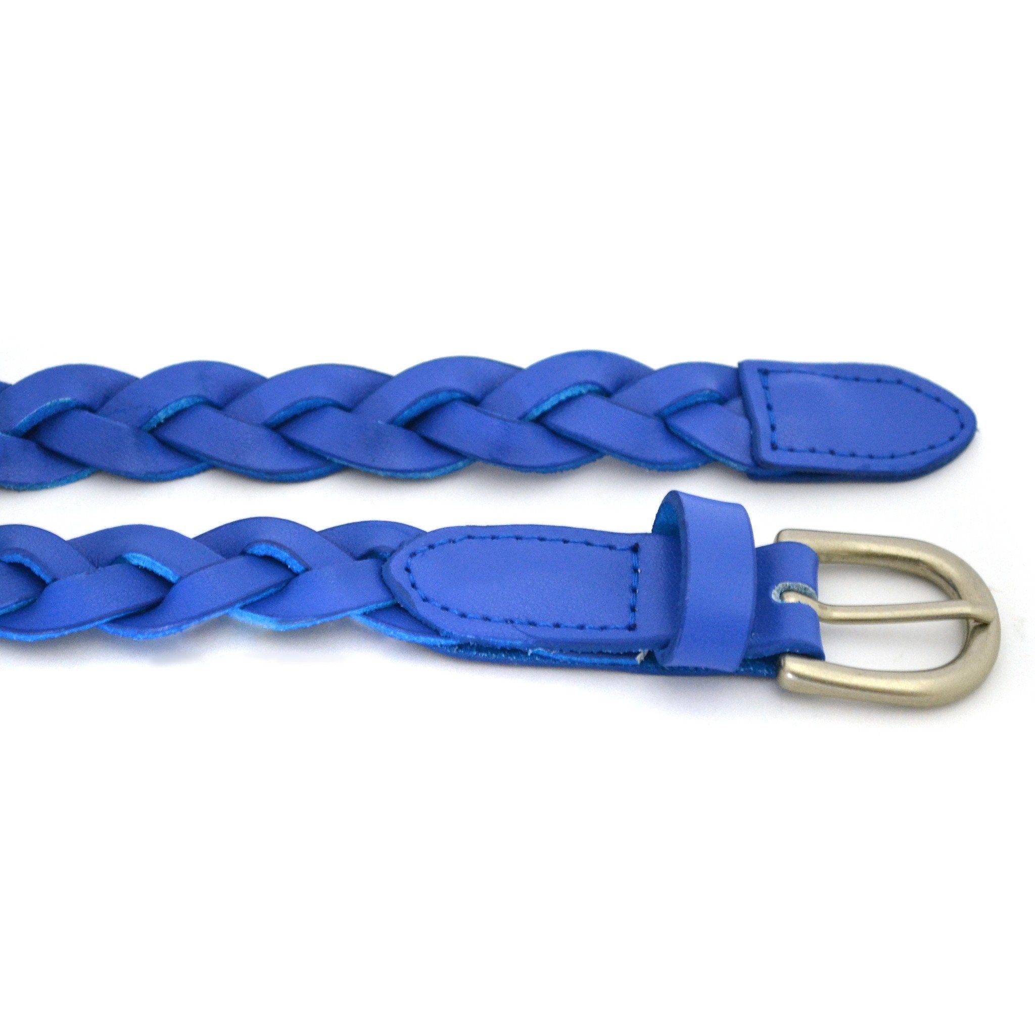 CAROL - Womens Cobalt Blue Genuine Leather Skinny Plaited Belt – The ...